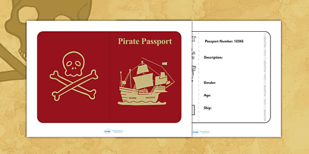 Pirate Passport - pirates, writing frame, writing template