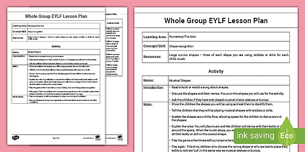 Musical Shapes EYLF Lesson Plan Adult Guidance - Twinkl