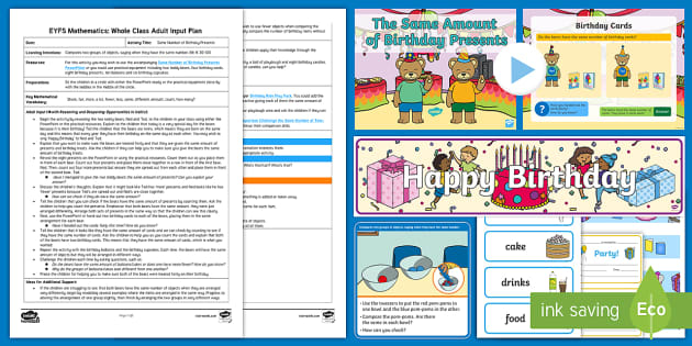 EYFS Maths: Same Number of Birthday Presents Whole Class Adult Input ...