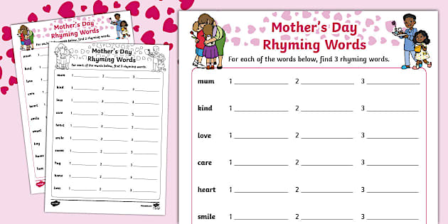 Mother's Day Themed Three Rhyming Words Worksheet