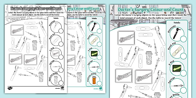 Doctor's Surgery Colour and Count Worksheet (Teacher-Made)
