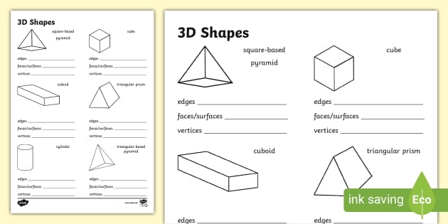 Properties Of 3D Shapes Worksheet Grade 1 Maths Resource