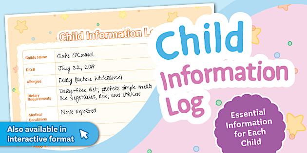 Child Information Log - Early Childhood