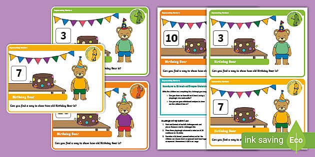 EYFS Maths Representing Numbers Chilli Challenges: Birthday Bear