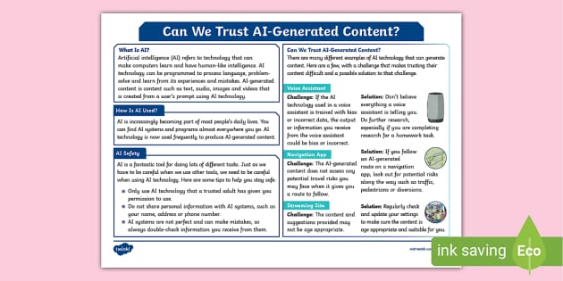 Can We Trust AI-Generated Content? Fact File - KS2 Computing