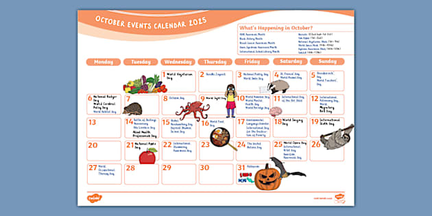 October Events Calendar 2024 (teacher made) - Twinkl