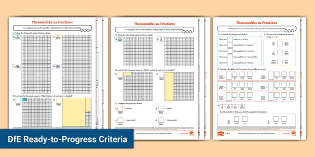 👉 Thousandths as Fractions Differentiated Maths Worksheets