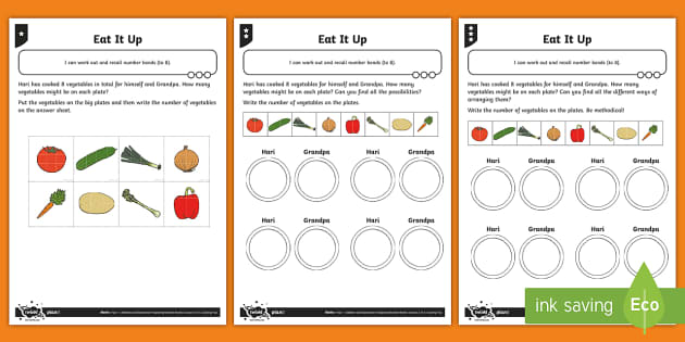 Deriving Number Bonds to Eight Differentiated Worksheet / Worksheets