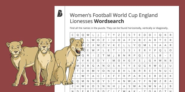 Women's Football England Lionesses Wordsearch (teacher made)