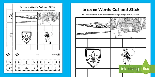 'ie' as 'ee' Sound Cut and Stick Worksheet (teacher made)