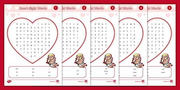 Sight Words Heart Word Search Set - Twinkl