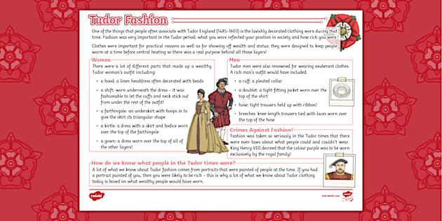 Tudor Fashion Fact File (Teacher-Made) - Twinkl