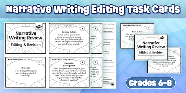 Narrative Writing Editing Task Cards and Checklist 6th-8th
