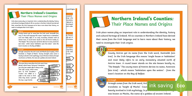 Northern Ireland Place Names Fact File - Counties - Twinkl