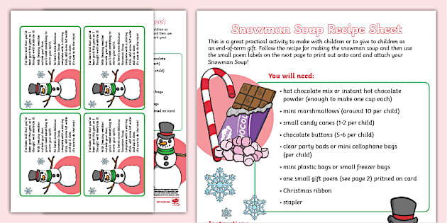 Snowman Soup Recipe Instructions & Snowman Soup Label