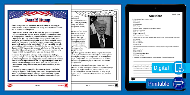 Sixth Grade Donald Trump Reading Comprehension Activity