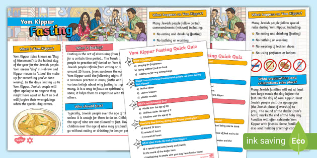 Yom Kippur Fasting Differentiated Fact File and Quick Quiz Pack