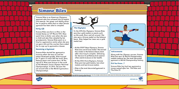 KS1 Simone Biles Fact File (Hecho por educadores) - Twinkl