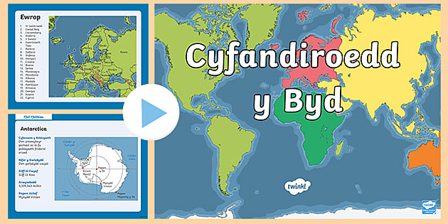 Pŵerbwynt Ffeil Ffeithiau Cyfandiroedd y Byd - Twinkl