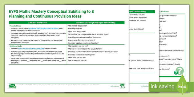 EYFS Maths Mastery Conceptual Subitising to 8 Planning Ideas EYFS Maths Mastery Conceptual Subitising to 8 Planning Ideas