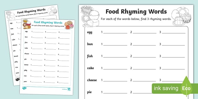 Food Rhyming Words Worksheet - Twinkl