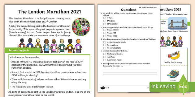 KS1 The London Marathon Differentiated Reading Comprehension Activity