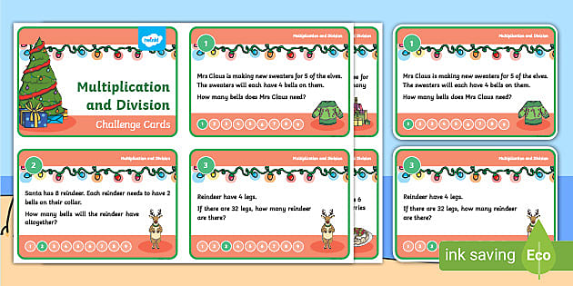Multiplication and Division Christmas Challenge Cards