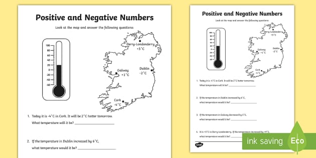 Positive And Negative Numbers Worksheet Worksheet Twinkl