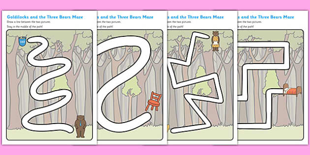 Goldilocks and the Three Bears Pencil Control Path Sheets
