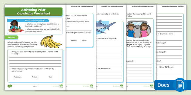 Reading Comprehension Skills: Activating Prior Knowledge Worksheet ...