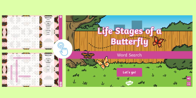 Life Stages of a Butterfly Interactive Word Search - Twinkl