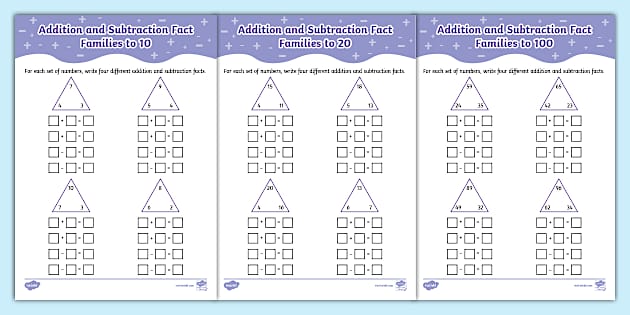 Subtraction And Addition Number Facts Worksheets | Maths