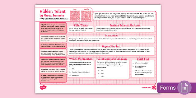 Level 2 June 2022 School Journal: Hidden Talent (Story Comprehension)