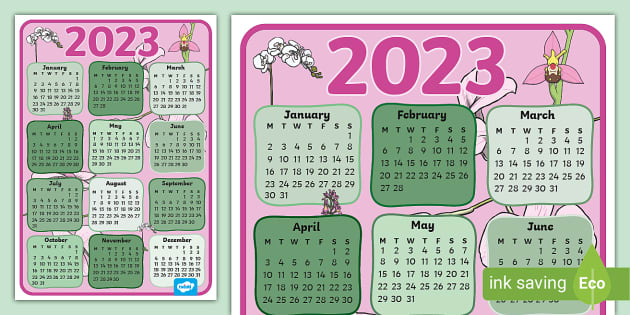 FREE! - Orchid Themed 2023 Wall Calendar (teacher made)