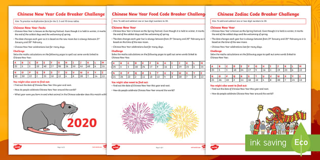 KS1 Chinese New Year Maths Code Breaker Activity Pack