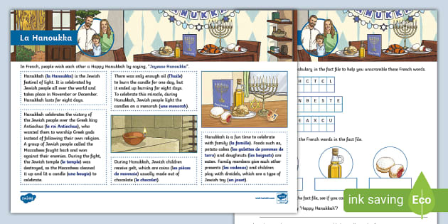 👉 French: Hanukkah Fact File and Activity Sheet - Twinkl