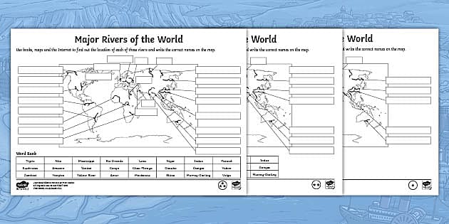 Major Rivers of the World Worksheet (teacher made) - Twinkl
