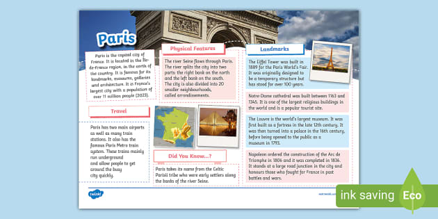 KS2 Paris Fact File (teacher made) - Twinkl