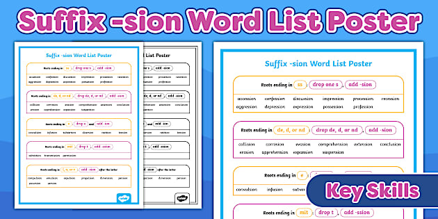 Suffix -sion Word List Poster