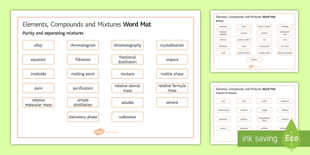 OCR Gateway Chemistry Elements, Compounds and Mixtures Word Mat OCR Gateway Chemistry Elements, Compounds and Mixtures Word Mat