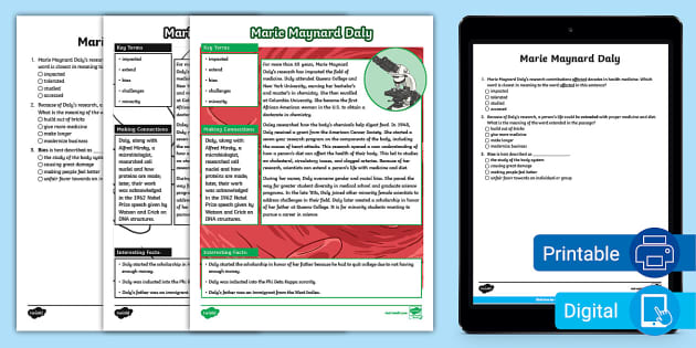 Marie Maynard Daly Fact File Reading Passage - Twinkl