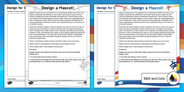 Design a Mascot Winter Olympic Games Activity (teacher made)
