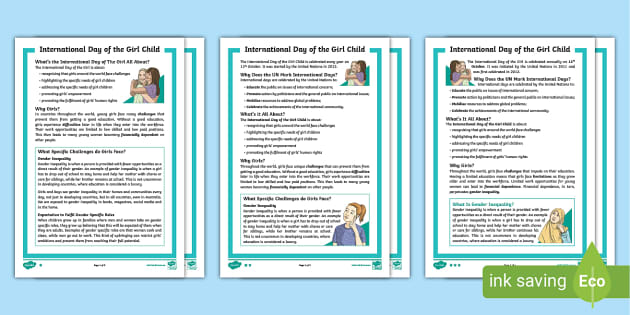International Day of the Girl Child Differentiated Reading Comprehension