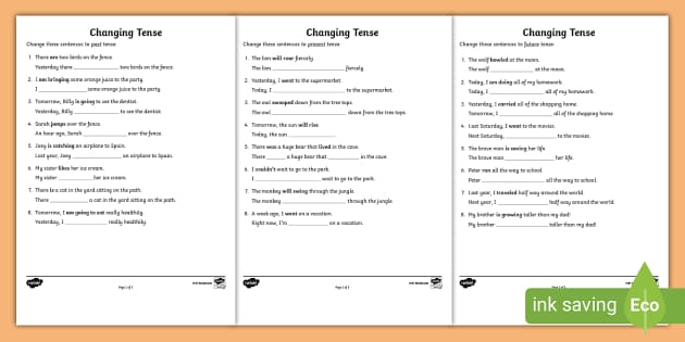Changing Verb Tenses Worksheet | ELA Resources 3-5 | Twinkl