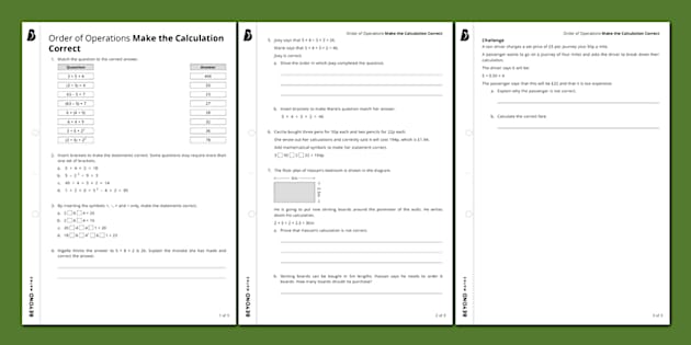 👉 Order of Operations Worksheet - Make the Calculation Correct