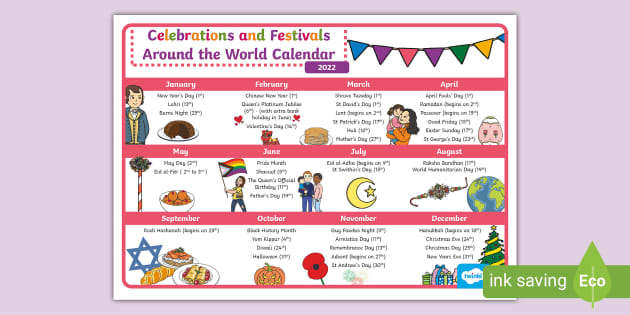 Celebrations and Festivals Around the World 2022 Calendar Poster