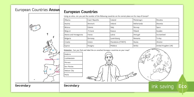 European Countries Atlas Worksheet / Worksheet
