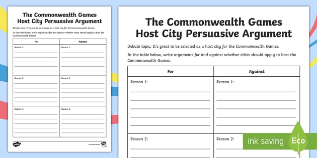 The Commonwealth Games Host City Persuasive Argument Worksheet
