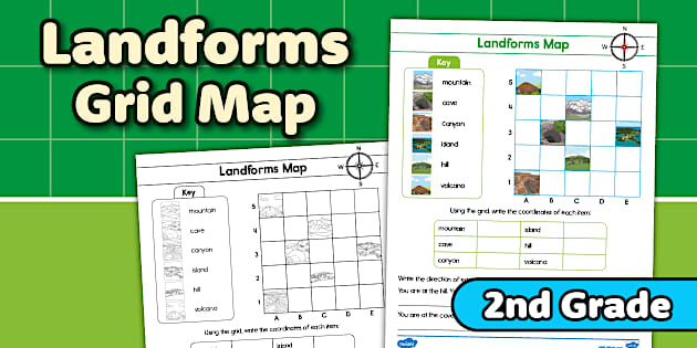 Second Grade Landforms Grid Map Worksheet