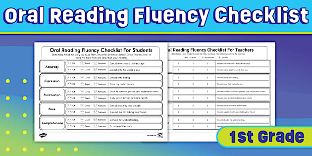 First Grade Oral Reading Fluency Checklist for Students